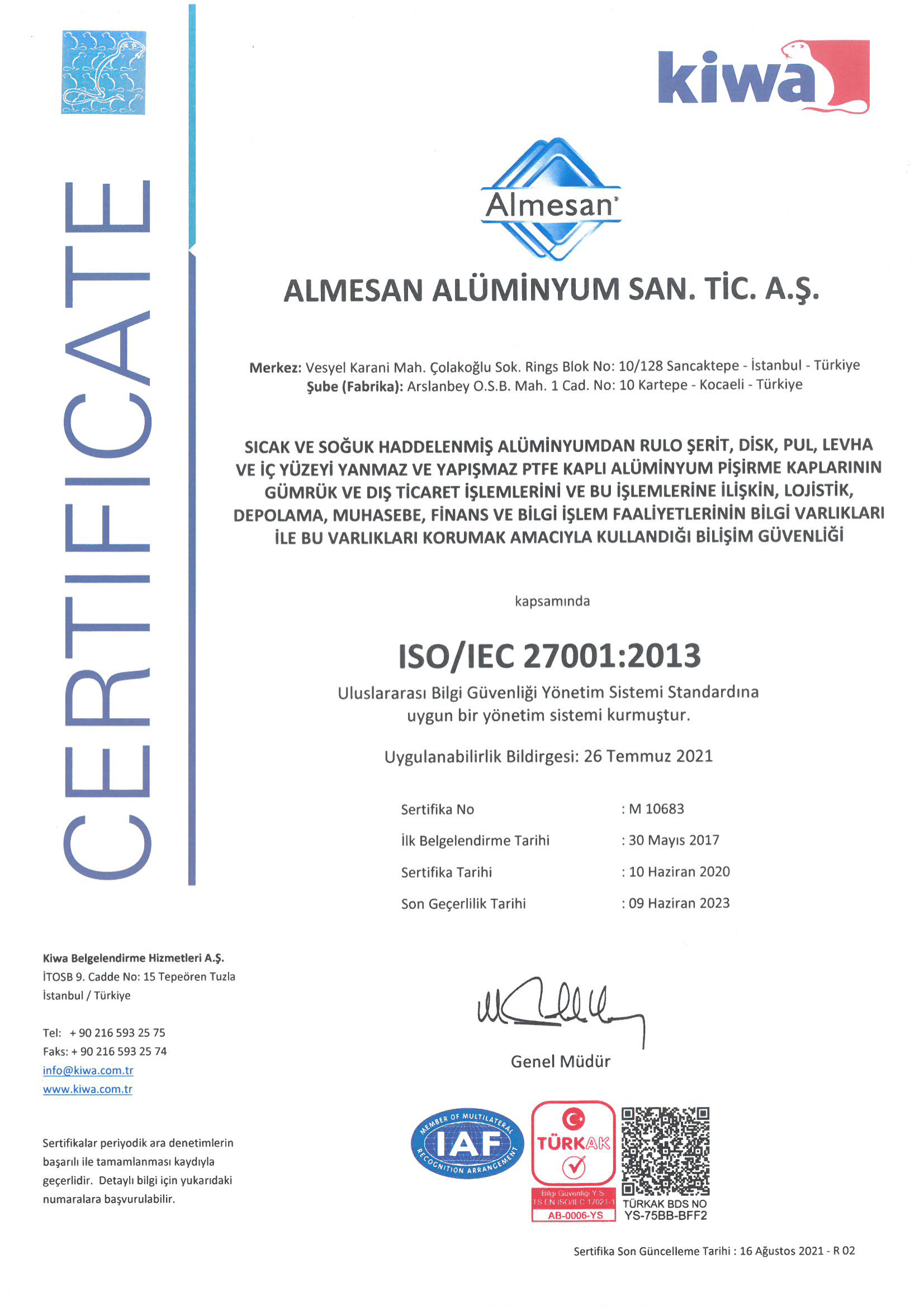 Sertifikalar – Almesan Alüminyum